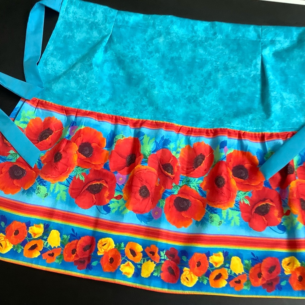 Bright Blue Floral Border Apron Christmas Dinner Apron - Gem